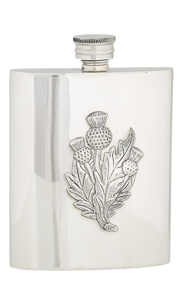 6oz Thistle Pewter Flask | Charles Buyers